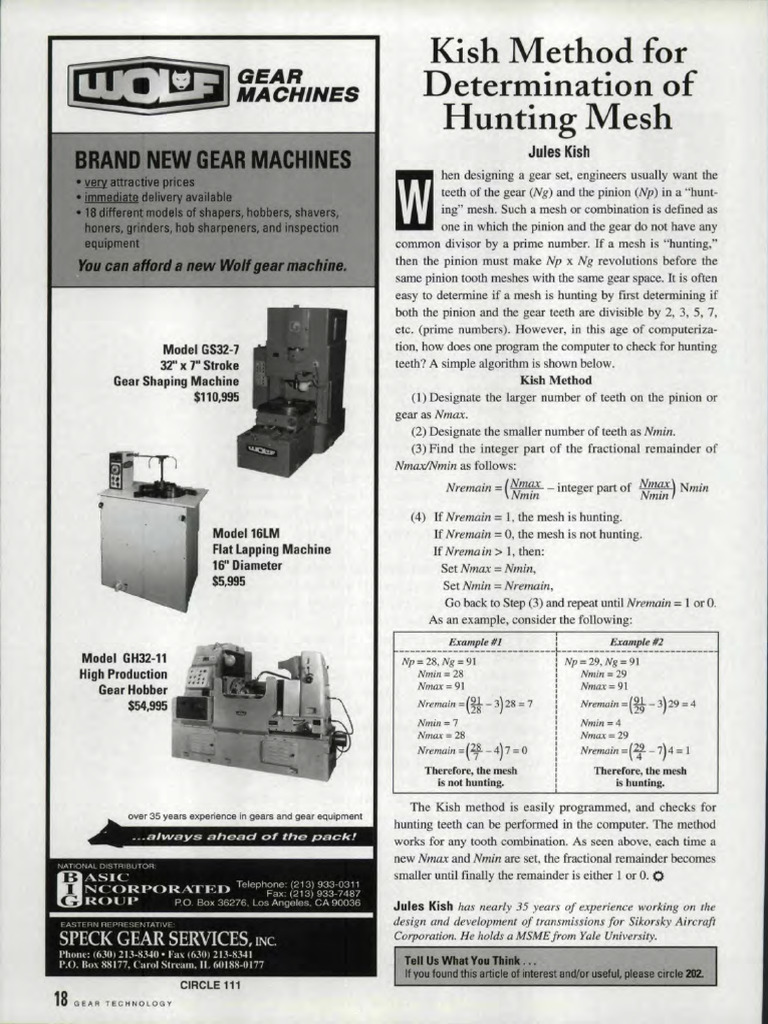 Kish Method for Hunting Mesh Analysis | PDF | Gear | Arithmetic