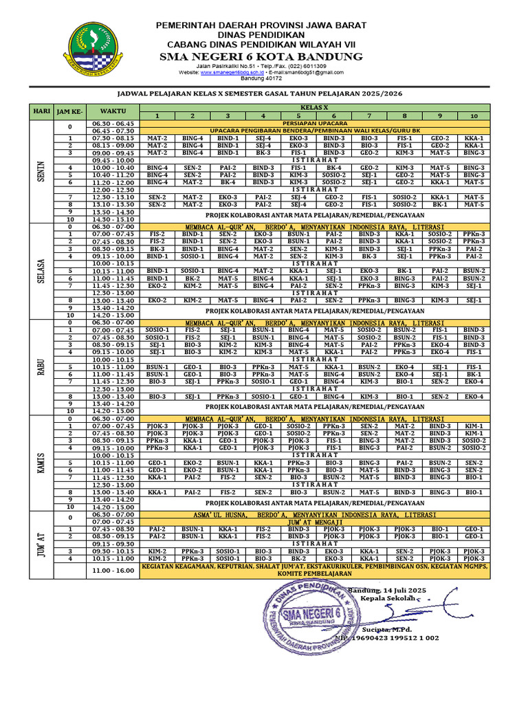 Jadwal Pelajaran SMT Gasal 2025-2026 (4 Agustus 2025) | PDF