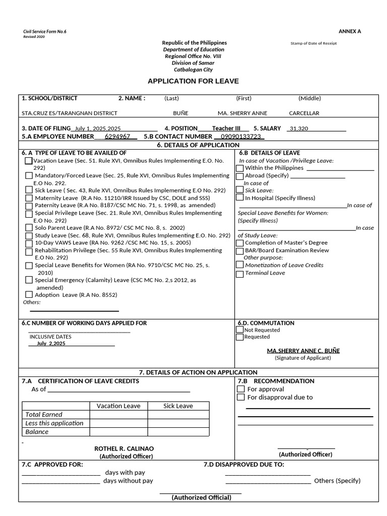 Civil Service Leave Application Form | PDF