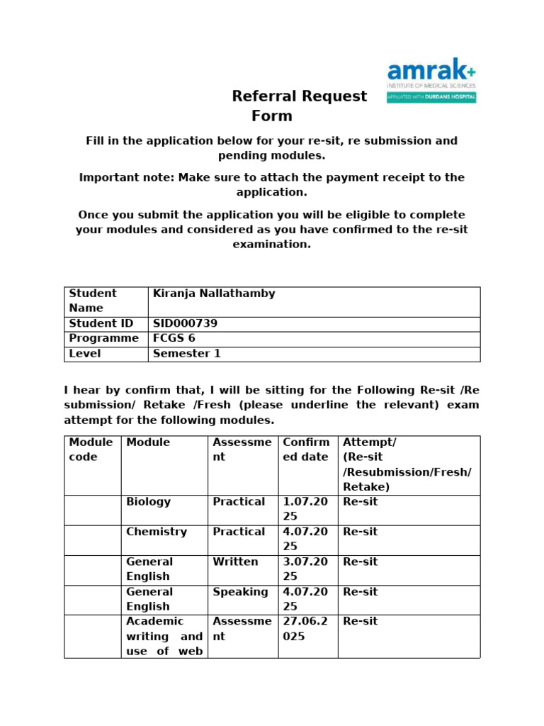 Referral Request Form for Re-sits | PDF