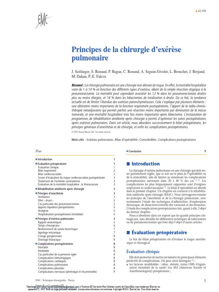 Chirurgie d'exérèse pulmonaire : principes clés | PDF | Médecine de ...