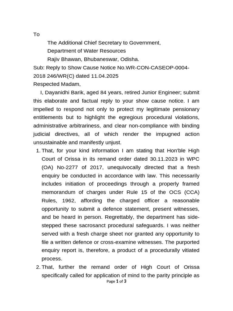 Final Show Cause Reply Dayanidhi Barik | PDF | Common Law | Justice