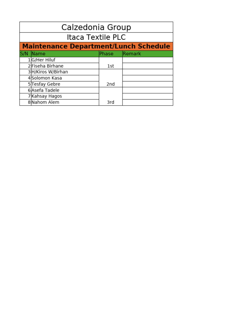 Employee Lunch Schedule | PDF