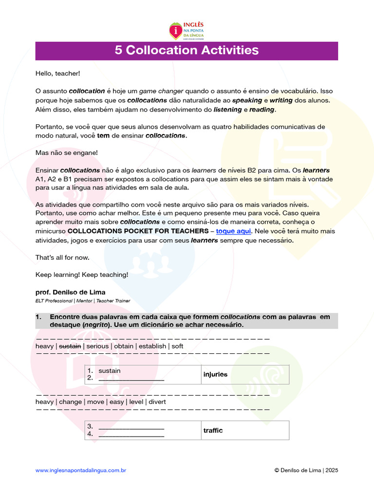 5 Collocations Activities FREE | PDF
