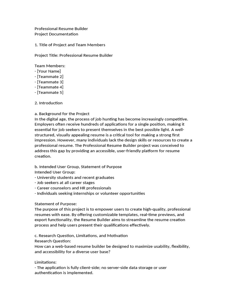 Professional Resume Builder | PDF | Résumé | Usability