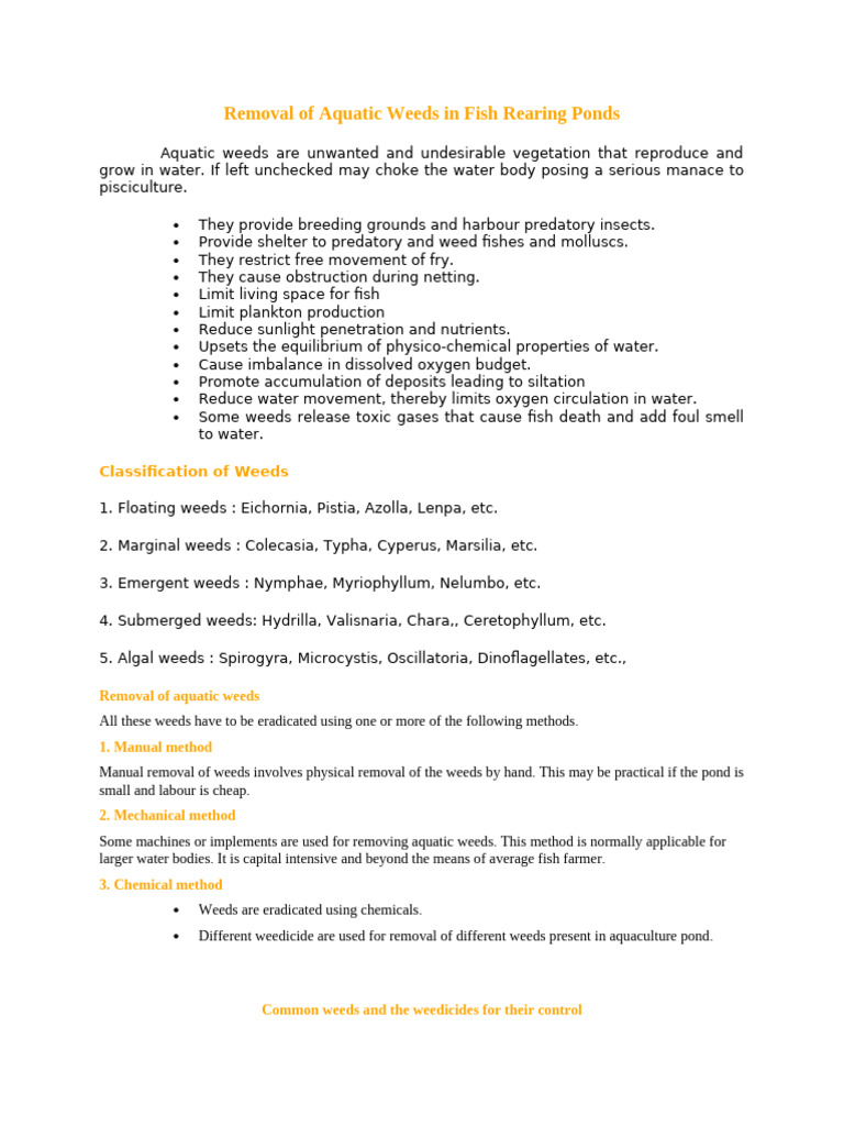 Aquatic Weed Management in Fish Ponds | PDF | Herbicide | Weed