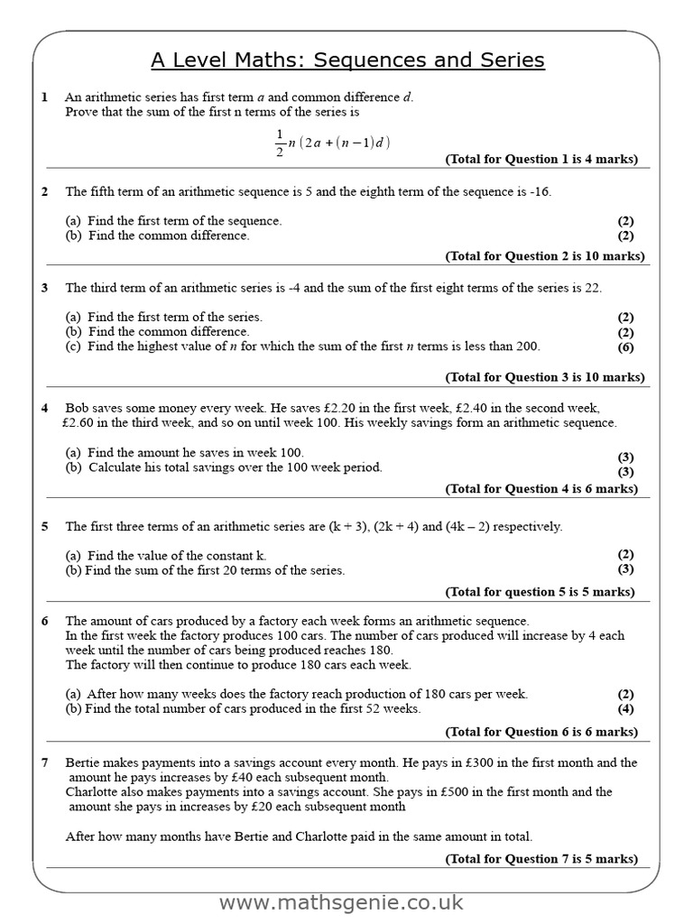 A-Level Sequences Practise | PDF | Mathematics | Mathematical Analysis