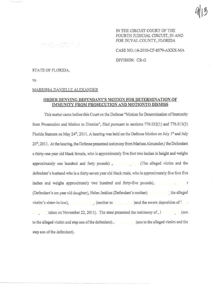 Order Denying Defendants Motion For Immunity and Motion To Dismiss ...