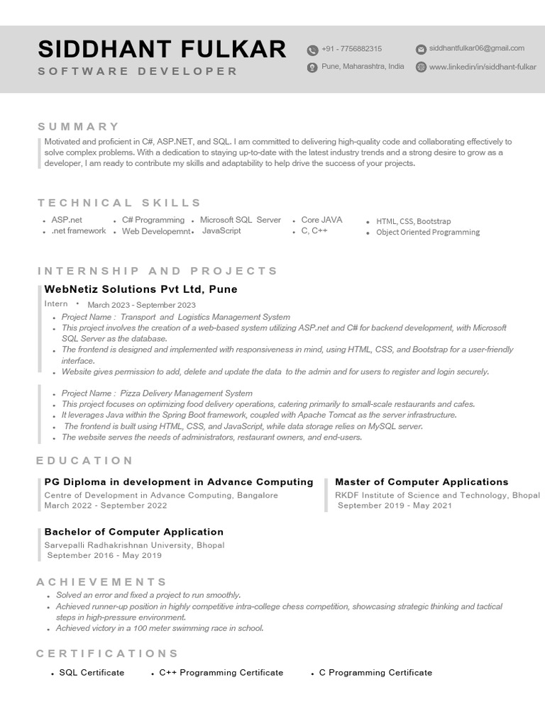 Resume Siddhant Fulk Ar | PDF | Web Development | Software Development