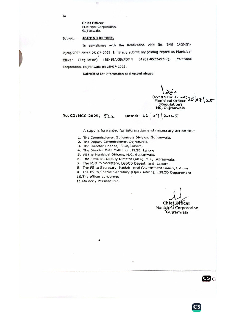 Syed Salik Azmat Joined As MOR Corporation Gujranwal | PDF