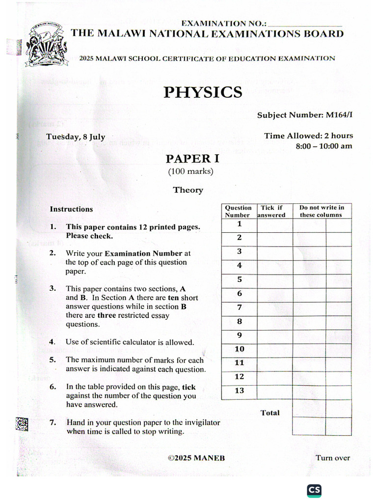 2025 MSCE PHY(I) | PDF