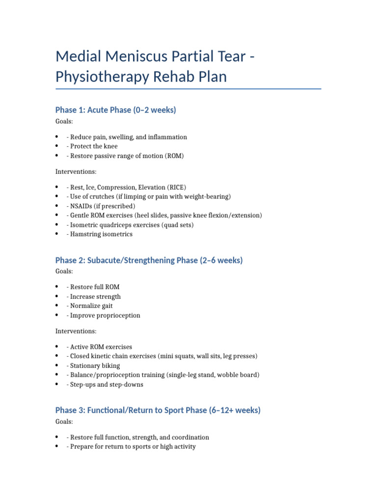 Medial Meniscus Rehab Protocol Guide | PDF