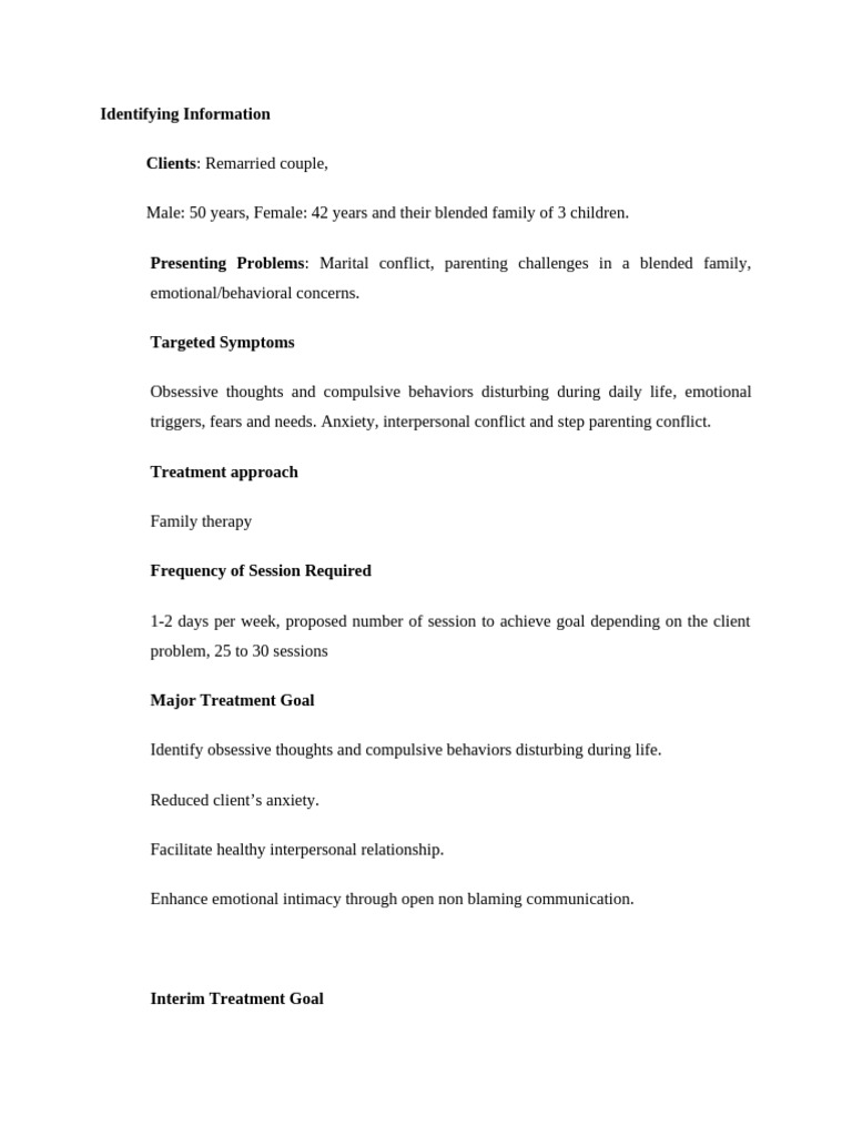 Ocd and Remarriage Treatment Plan | PDF | Obsessive–Compulsive Disorder | Behaviour Therapy