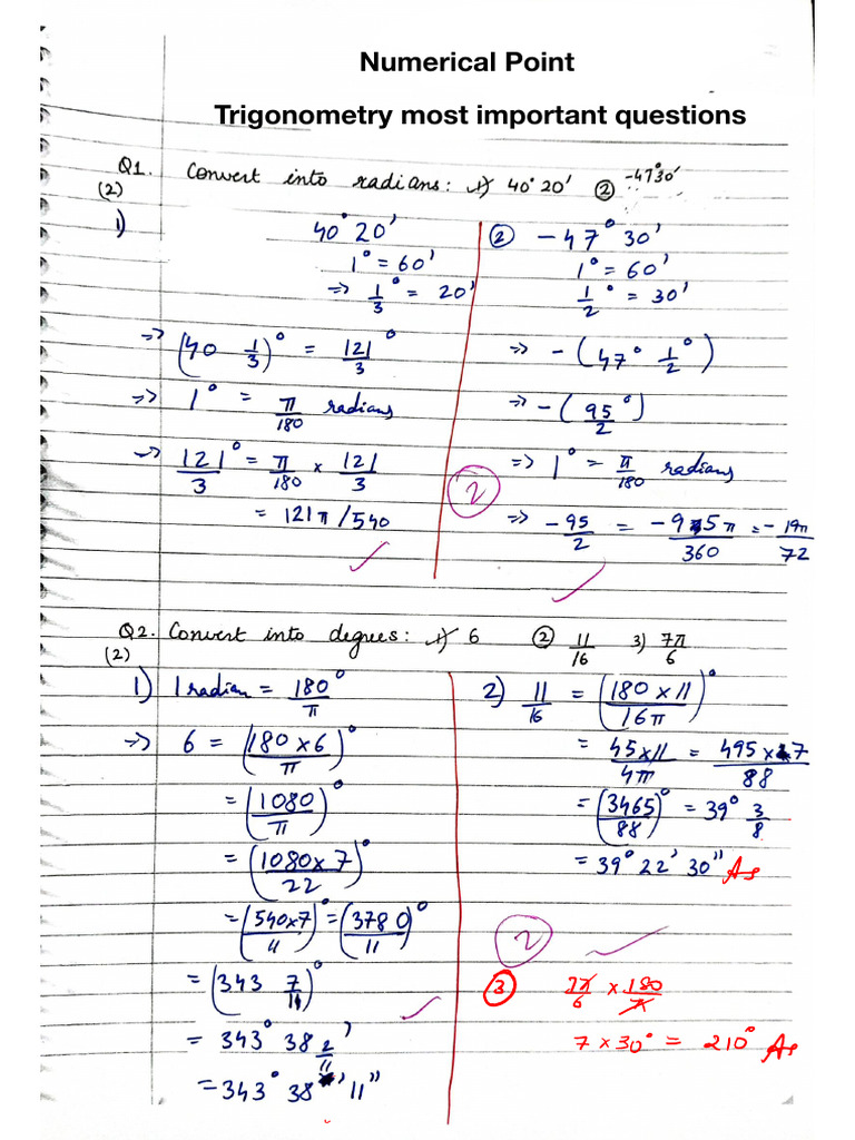 Trigonometry Most Important Questions | PDF | Trigonometry