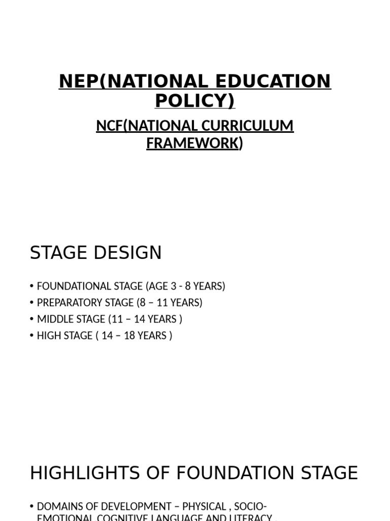 Nep (National Education Policy) : NCF (National Curriculum Framework) | PDF