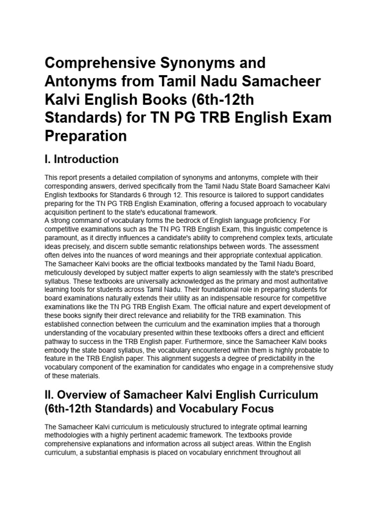 Samacheer Kalvi Vocabulary for TN PG TRB | PDF | Vocabulary | Curriculum