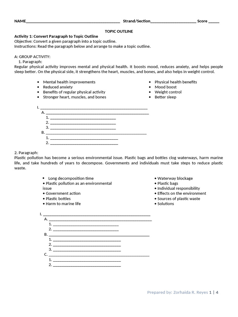 Topic Outline Sentence Thesis Activity | PDF | Diet (Nutrition) | Diet ...