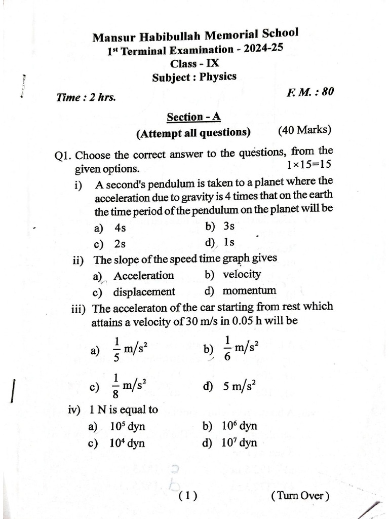 Physics Class 9 Question Bank | PDF