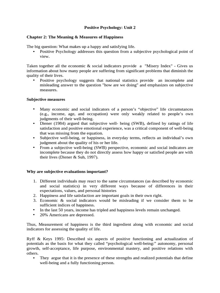 Positive Psychology Unit 2 Notes | PDF | Well Being | Happiness