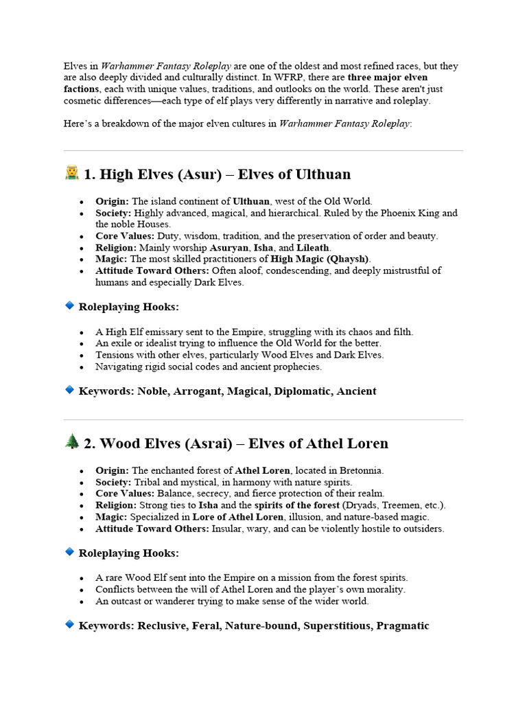 High Elves in Warhammer Roleplay | PDF | Elves In Fiction | Elf ...