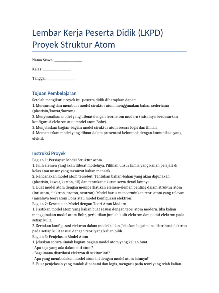 LKPD Proyek Structur Atom | PDF