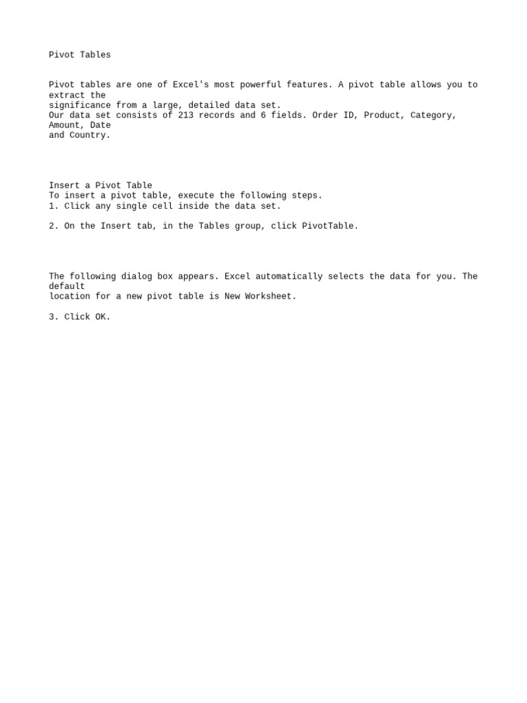 Pivot Table Notes PDF | PDF
