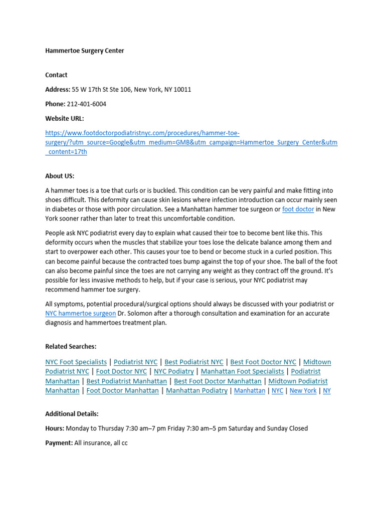 Manhattan Hammertoe Surgery Options | PDF
