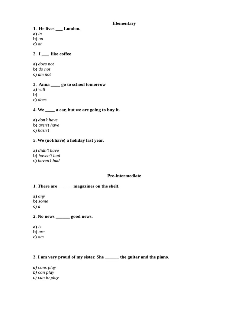 English Grammar Exercises for All Levels | PDF