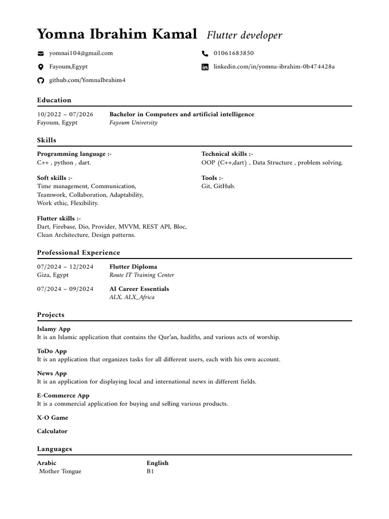 Yomna Ibrahim Kamal CV | PDF