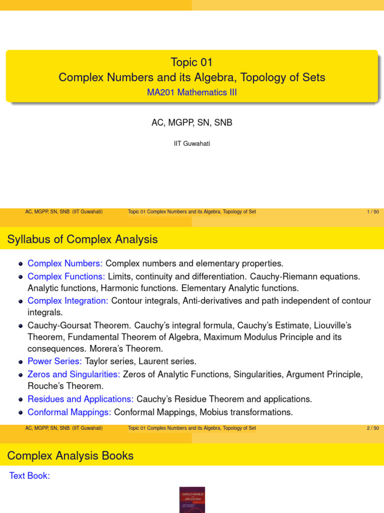 CA2025 Topic 01 Handout | PDF | Complex Analysis | Mathematical Analysis
