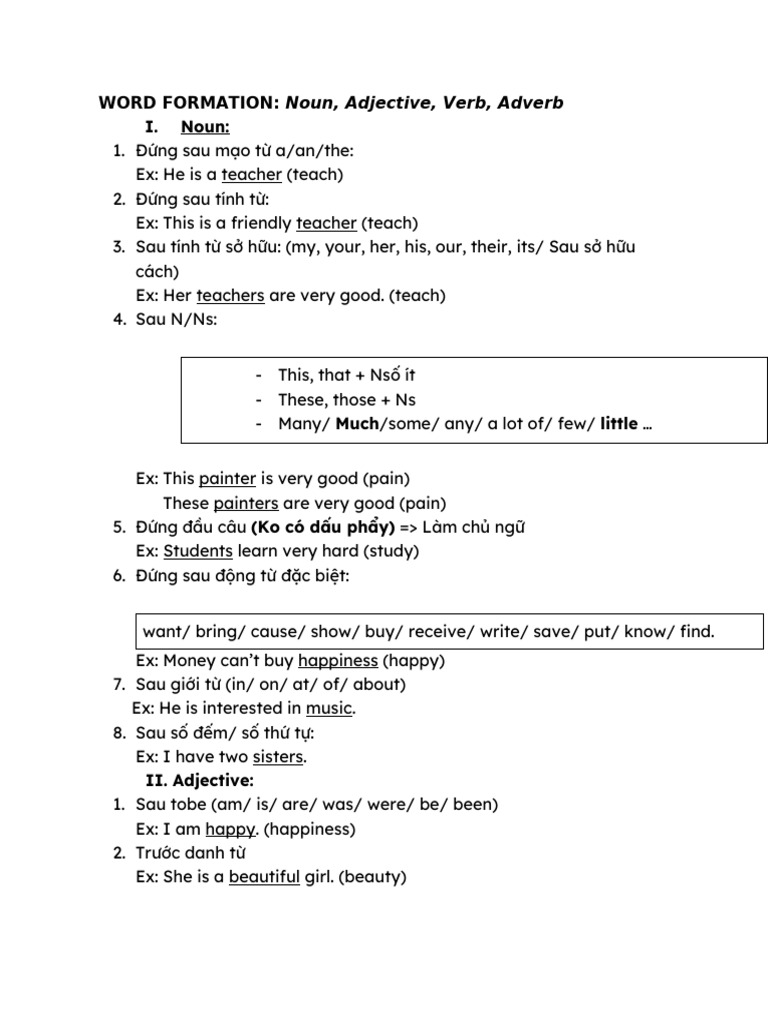 WORD FORMATION - Noun, Adjective, Verb, Adverb | PDF