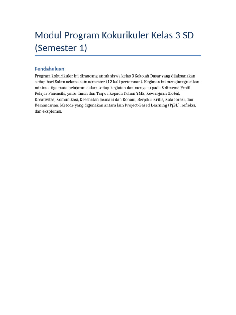 Modul Kokurikuler Kelas 3 SD Semester 1 | PDF