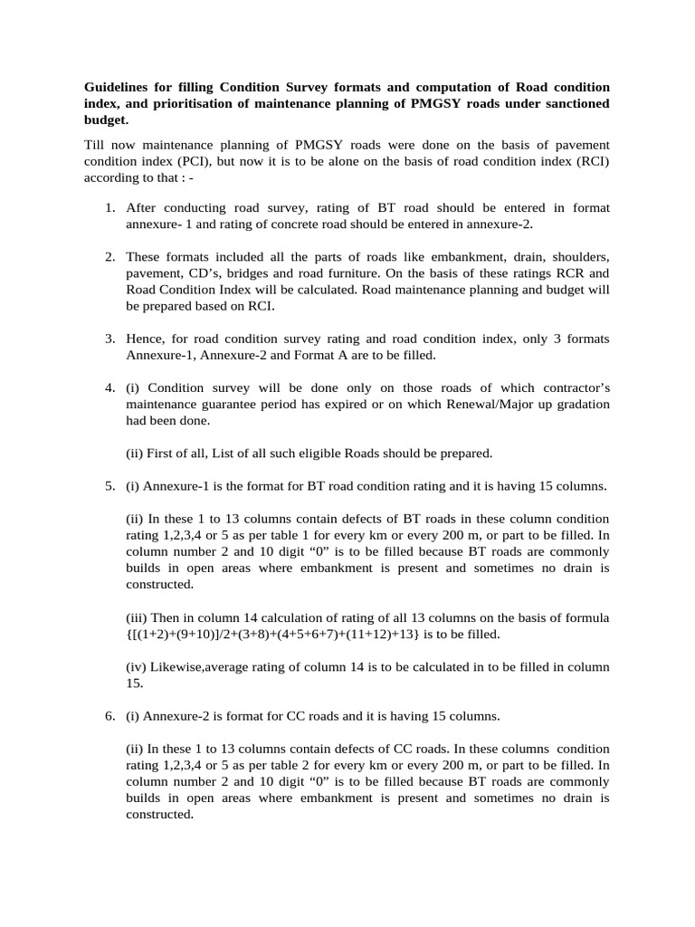 PMGSY Road Condition Survey Guidelines | PDF