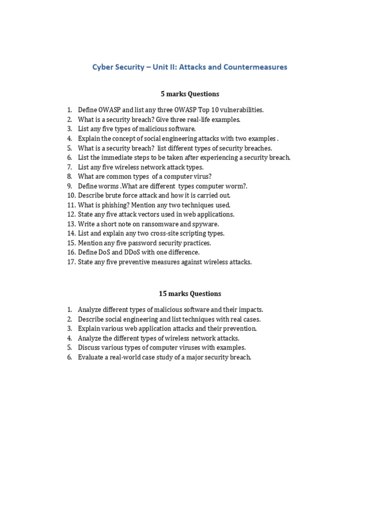 Cyber Security Questions Bank Unit2 | PDF