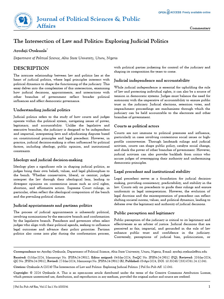 The Intersection of Law and Politics Exploring Judicial Politics | PDF ...