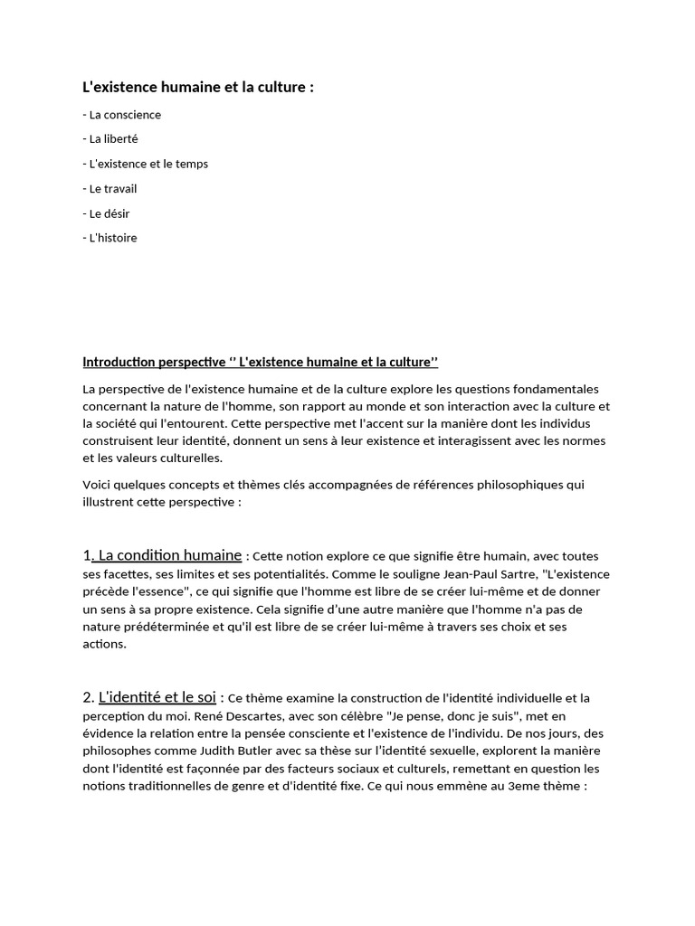 Existence humaine et culture : enjeux clés | PDF | Liberté | Conscience