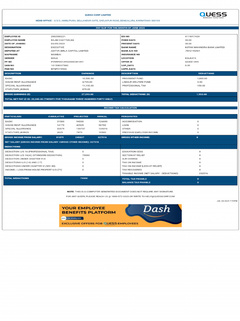 Rajib - Chatterjee - June 2025 - Salary Slip - June-2025 | PDF