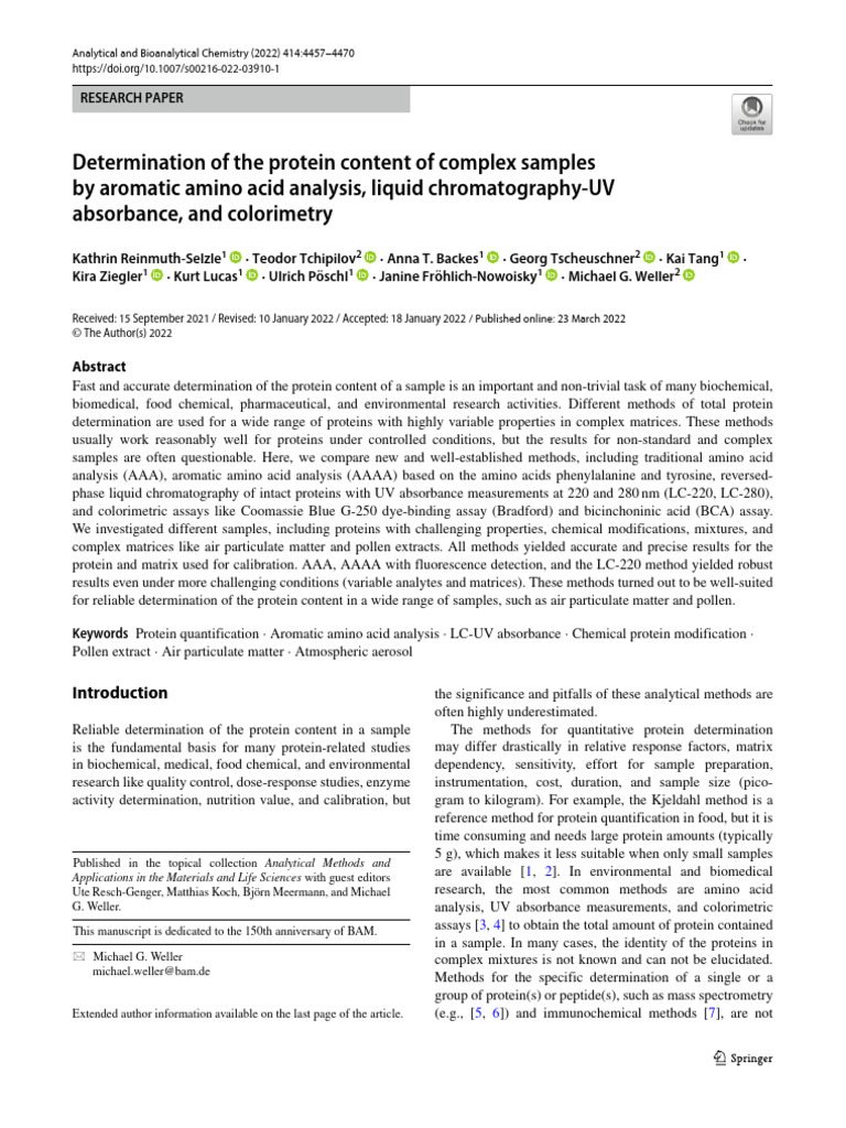 Protein Content Analysis Methods | PDF | Proteins | Tyrosine