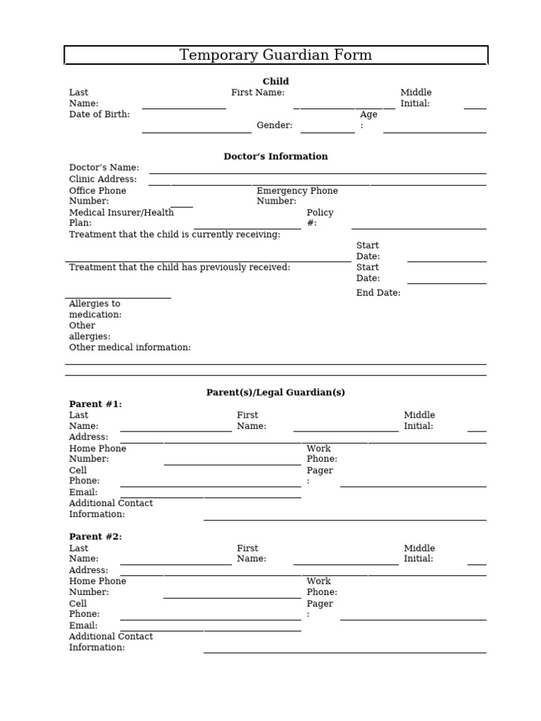 Temporary Guardianship Form 02 | PDF | Legal Guardian | Informed Consent