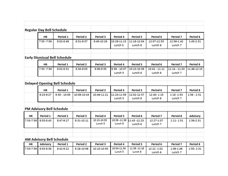 EMS Bell Schedule - Sheet1 1 | PDF