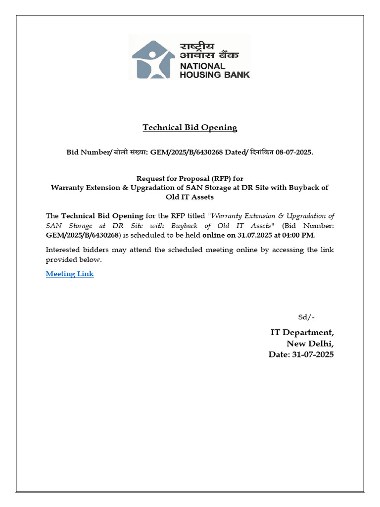 Technical Bid Opening Link Notice | PDF