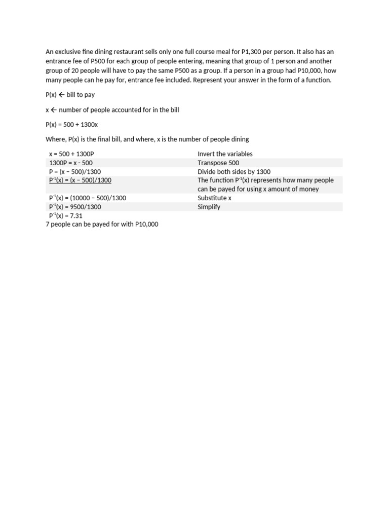 Calculate Guests for Fine Dining Budget | PDF