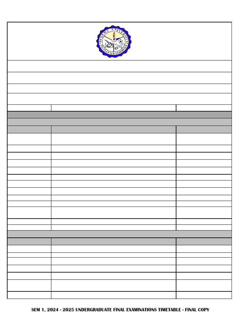 December e Xams Time Table For Sem 1 2024-2025 Final | PDF | Science