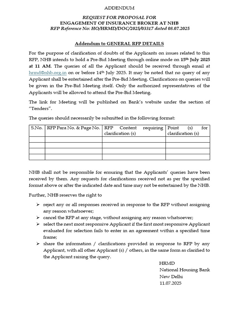 ADDENDUM To RFP Reference No. 03317 English | PDF