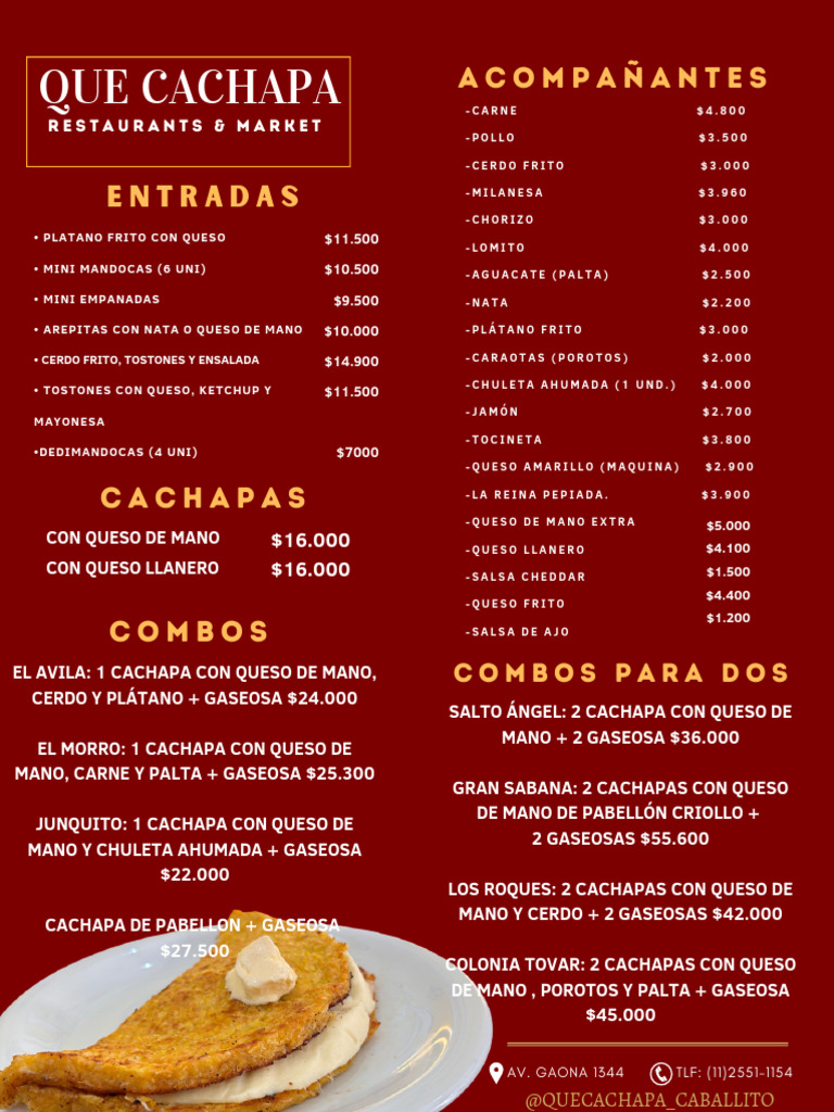 Menu Que Cachapa | PDF | Pancho | Tocino