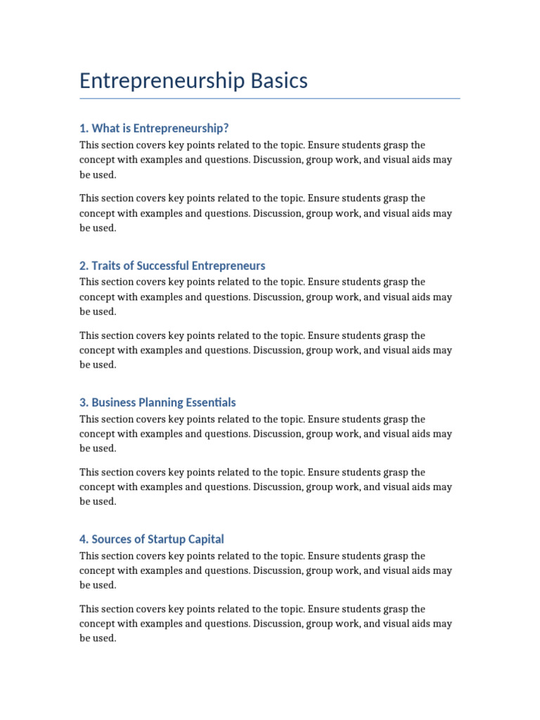 Entrepreneurship Basics ClassNotes | PDF