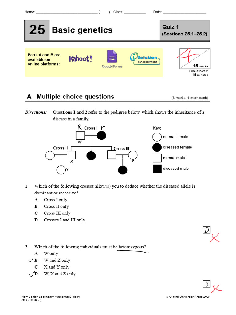 Quiz1 4 ch25 e | PDF | Dominance (Genetics) | Genotype