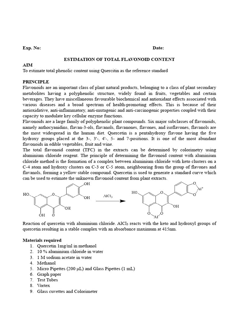 Total Flavonoid Content Estimation | PDF | Polyphenol | Flavonoid