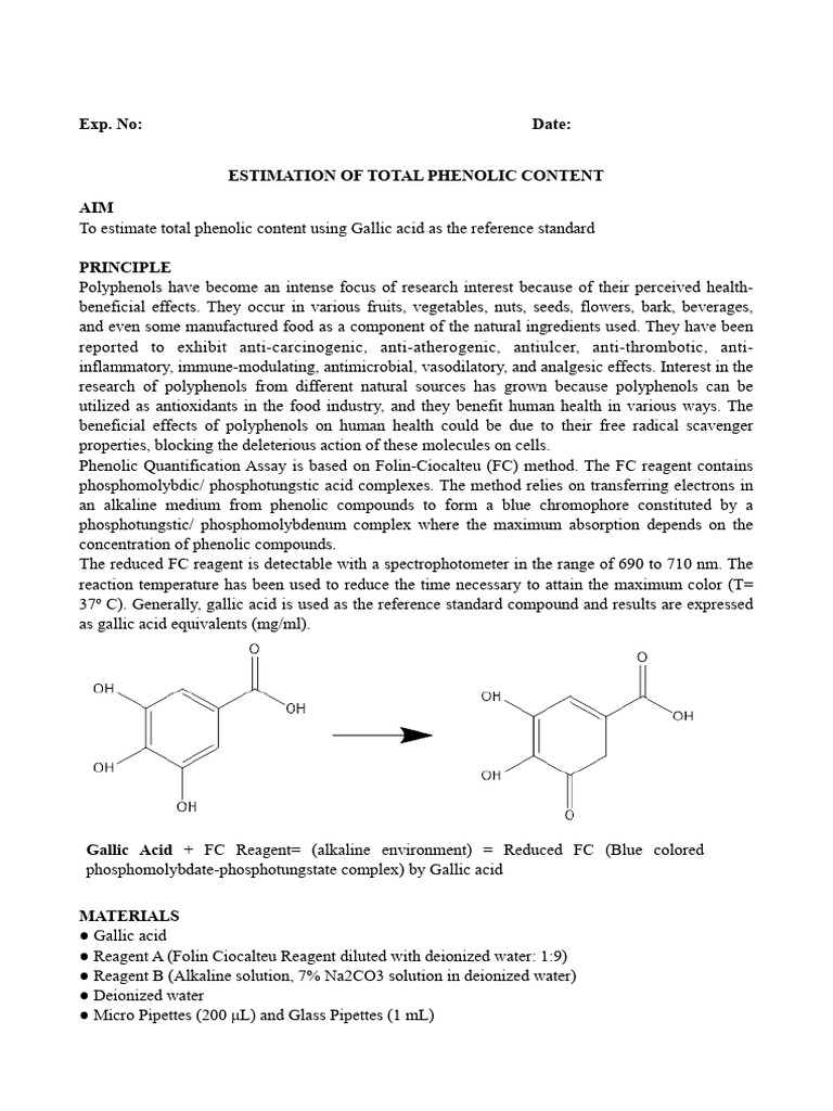 Estimation of Total Phenolic Content | PDF | Polyphenol | Chemistry