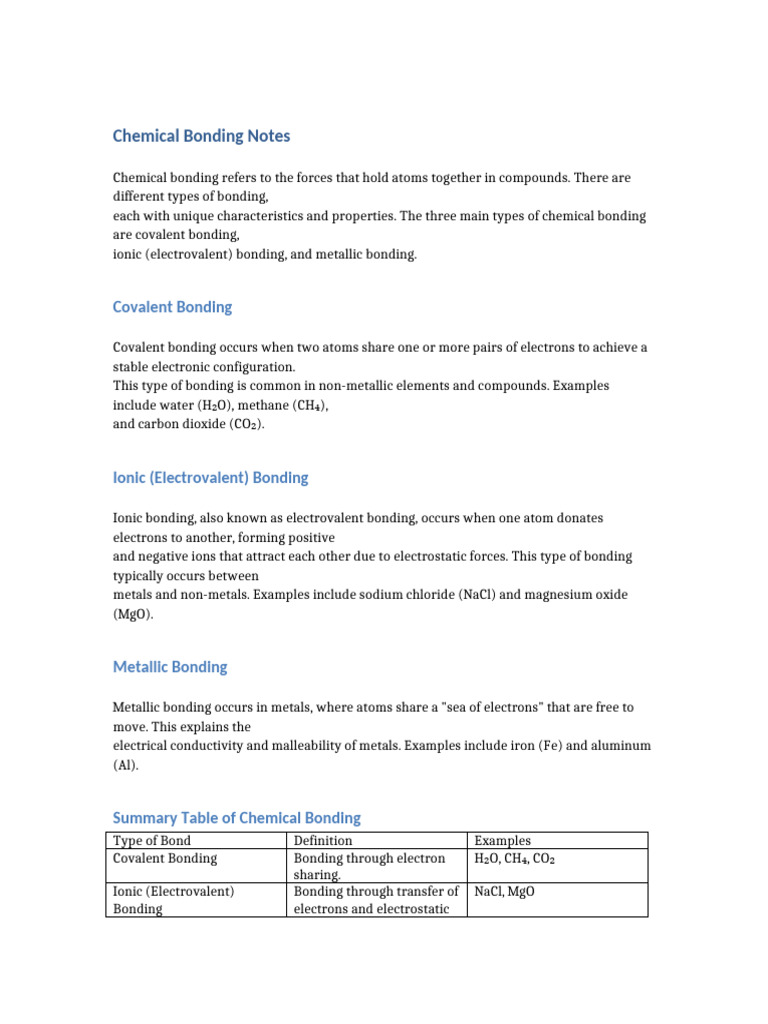 Chemical Bonding Notes With Summary | PDF